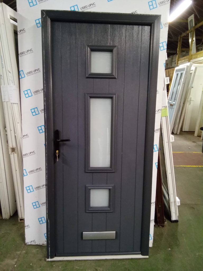 Used grey upvc front door 900mm x 2025mm 0340 | Used UPVC Windows & Doors