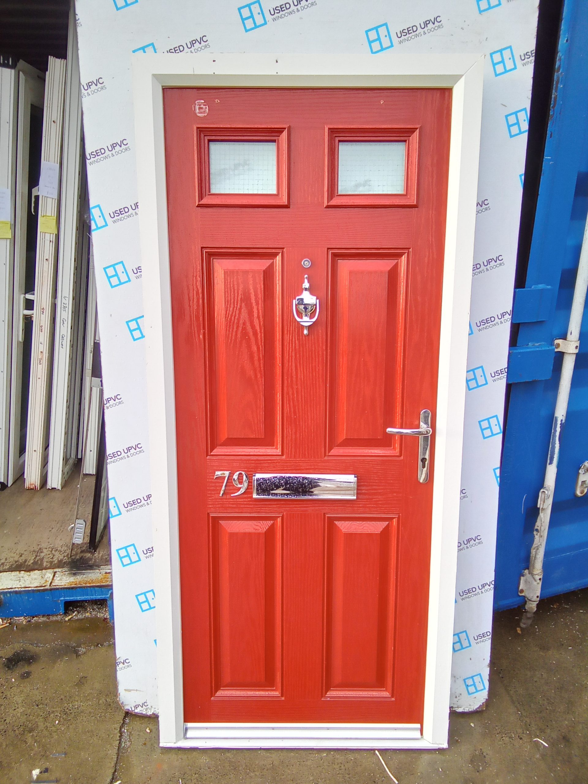 Used red composite front fire door 890mm x 1955mm C1D06 | Used UPVC ...